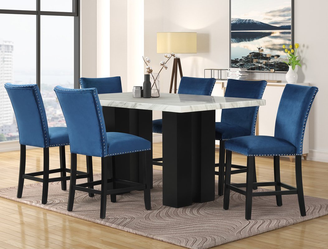 2220 Blue – (FAUX MARBLE) Counter Height Table + 6 Chair Set – SV ...